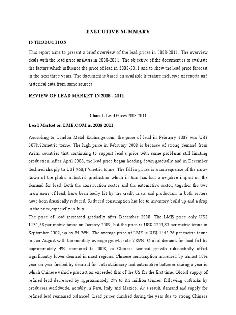 Executive Summary: Chart 1. Lead Prices 2008-2011 | PDF | Lead | The ...