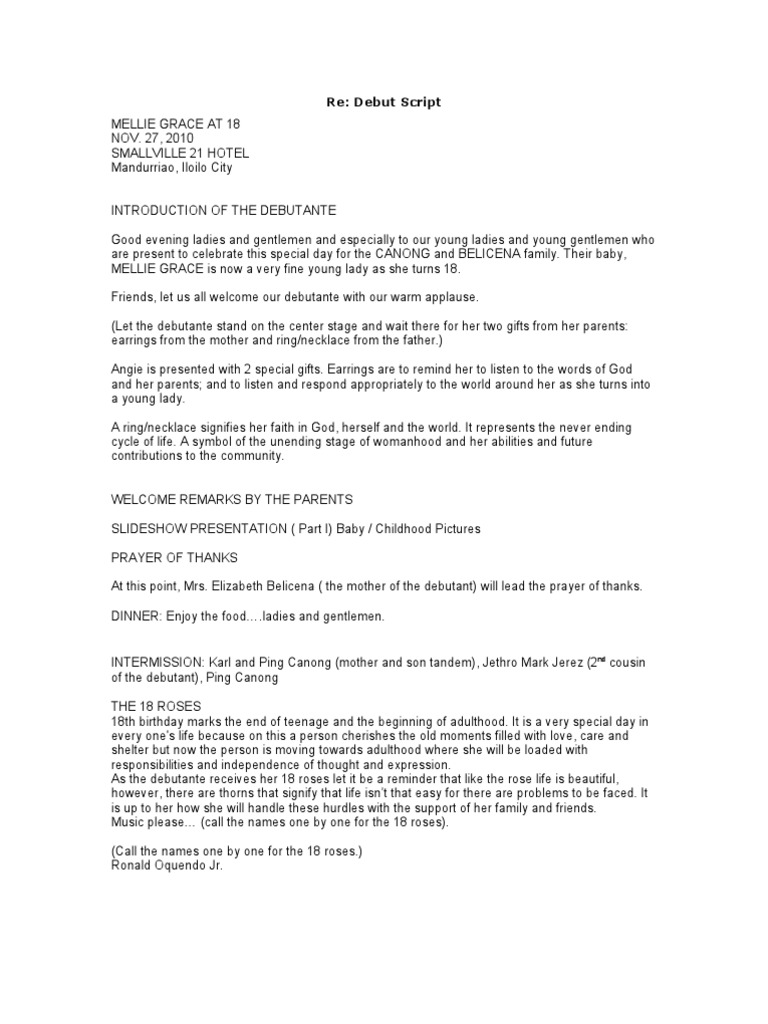 Sample Debut Program Script