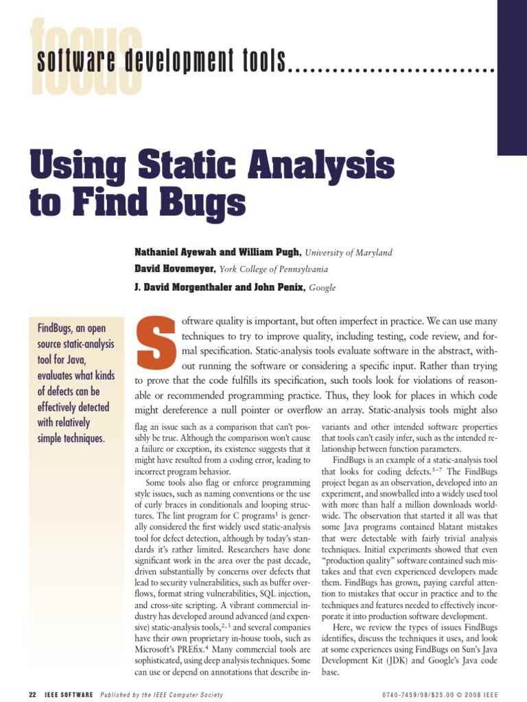 Using Static Analysis To Find Bugs | PDF