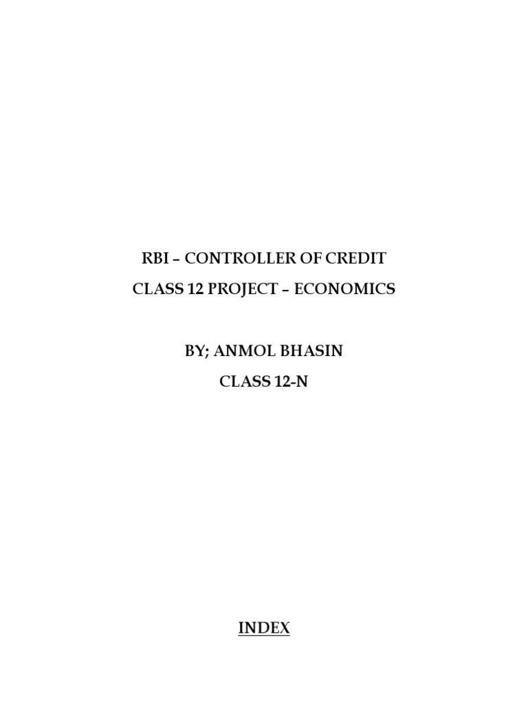 Rbi - Controller of Credit Class 12 Project - Economics | PDF | Reserve ...