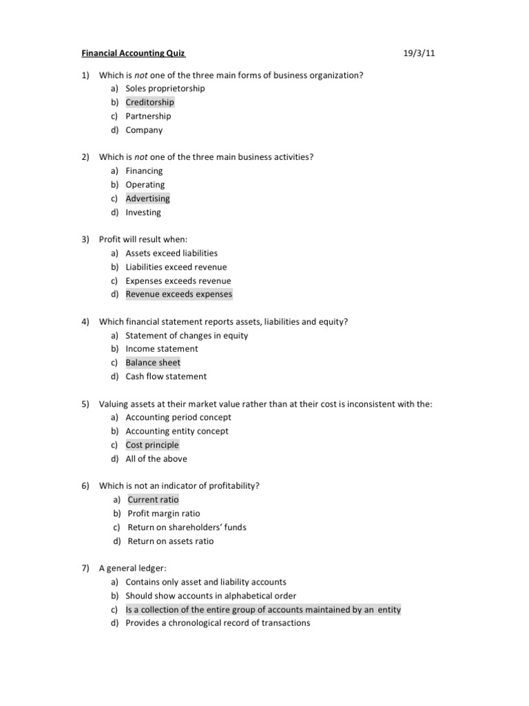 Accounting Quiz Questions and Answers | PDF