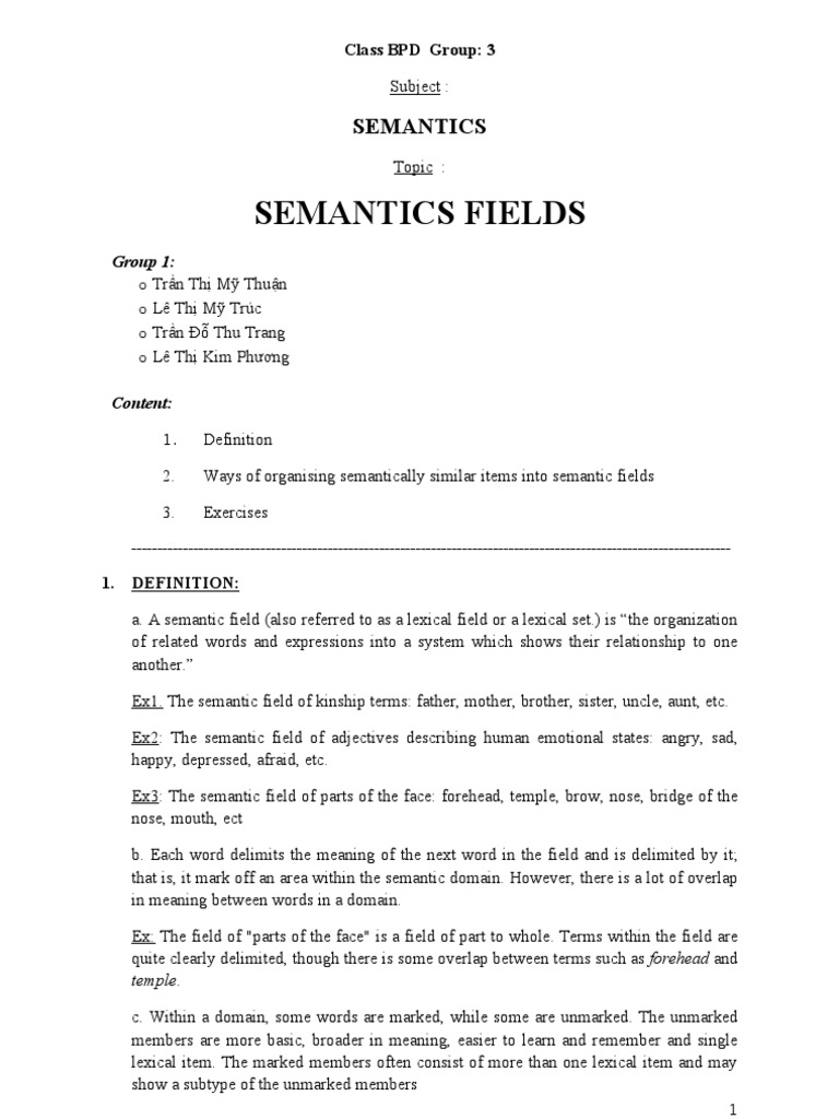 Semantics Fields Group 3 | PDF | Semantics | Linguistics