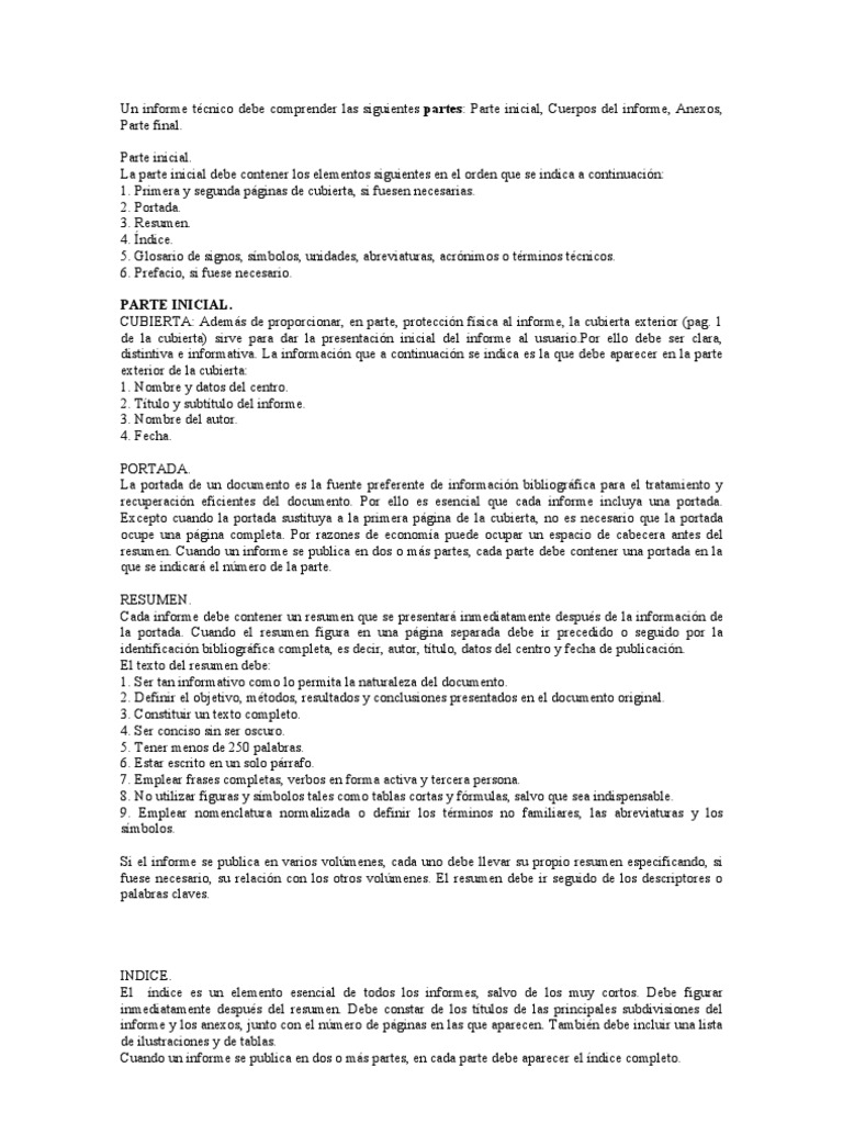 partes de un informe técnico