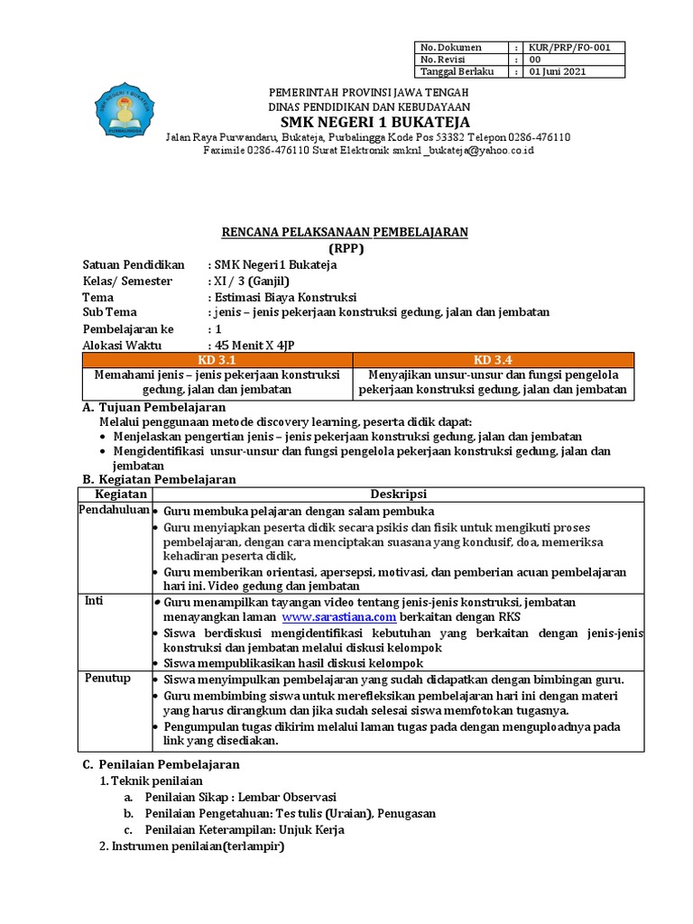 Contoh RPP Dan Asesmen (KTSP (Xi Dan Xii) | PDF
