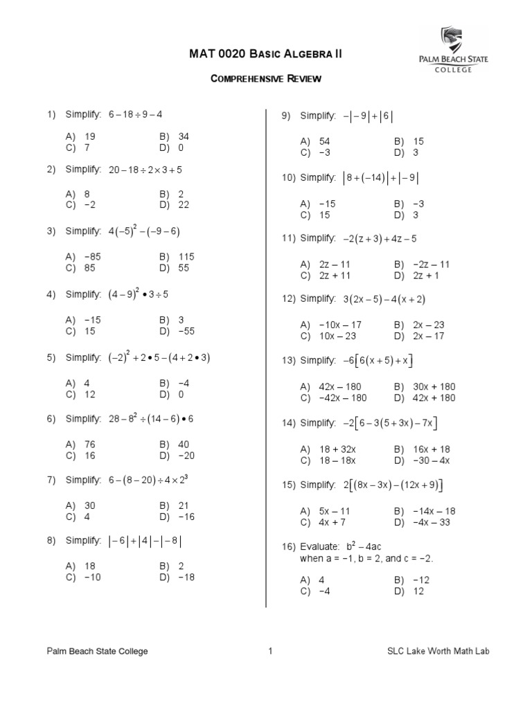 Basic Algebra II Review Exercises | PDF | Mathematical Objects | Algebra