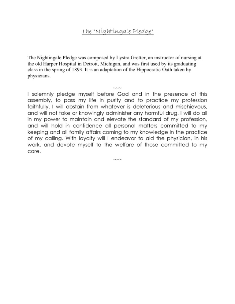 The 'Nightingale Pledge' | PDF | Wellness | Lifestyle