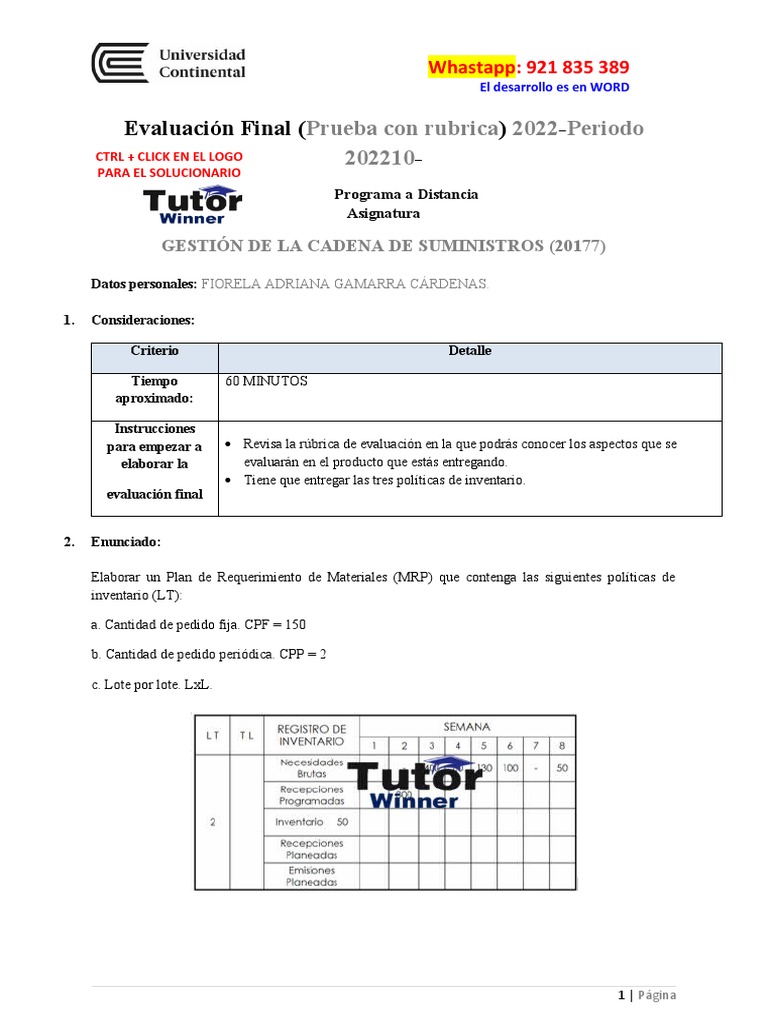 Eval. Final - Gestion de La Cadena de Suministros | PDF | Inventario | Informática
