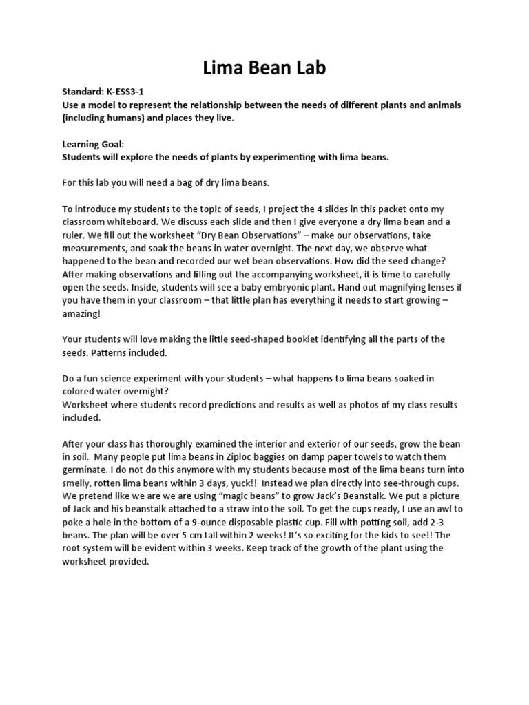 Lima Bean Lab Template | PDF | Bean | Seed