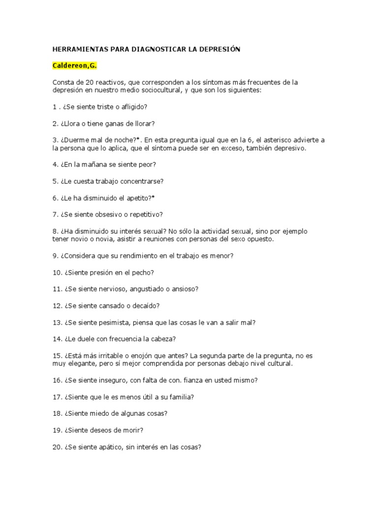 Herramientas para Diagnosticar La Depresión | PDF | Depresión (estado ...