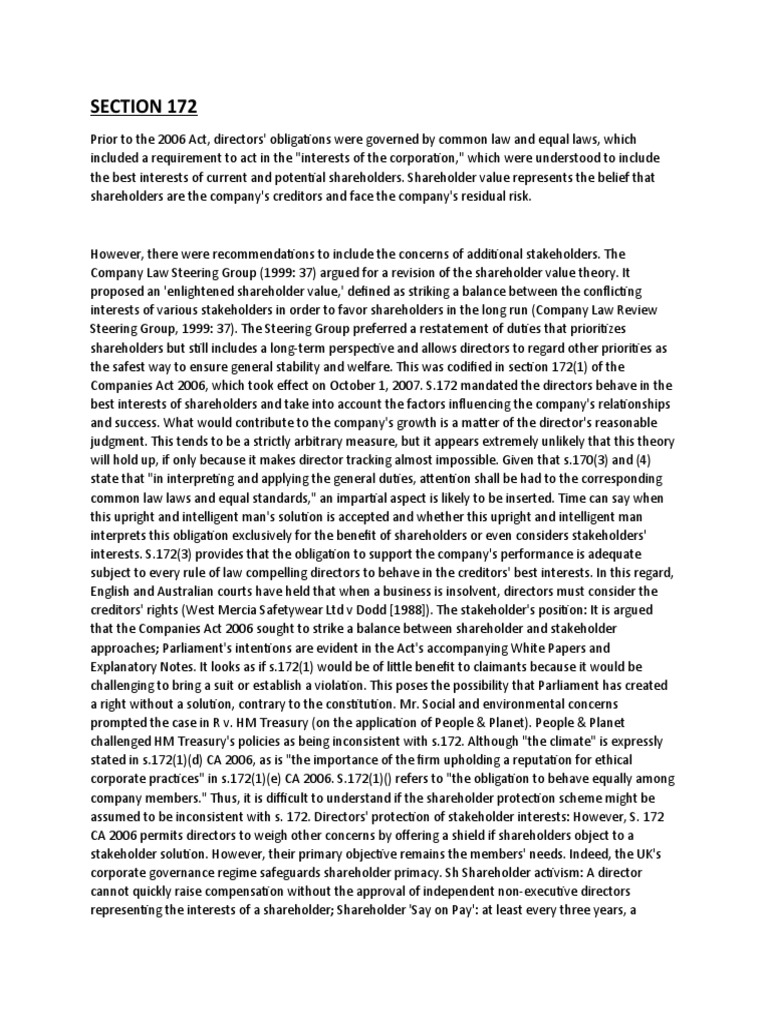 Section 172 | PDF | Corporate Governance | Business