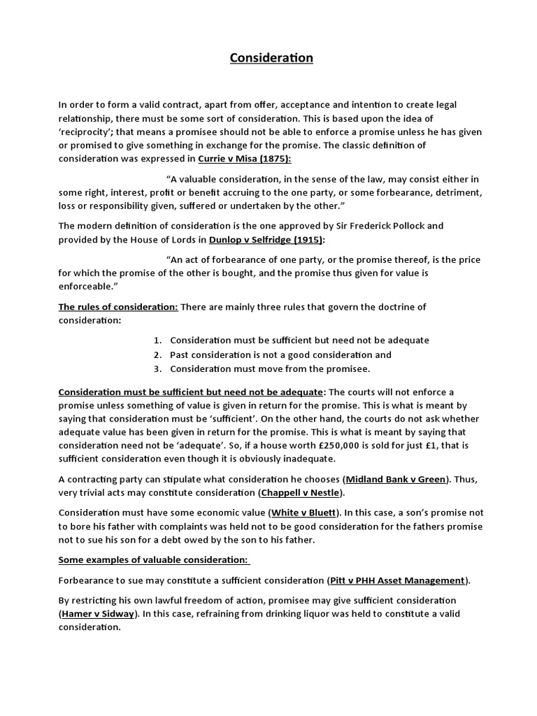 Consideration: The Rules of Consideration: There Are Mainly Three Rules That Govern The Doctrine ...