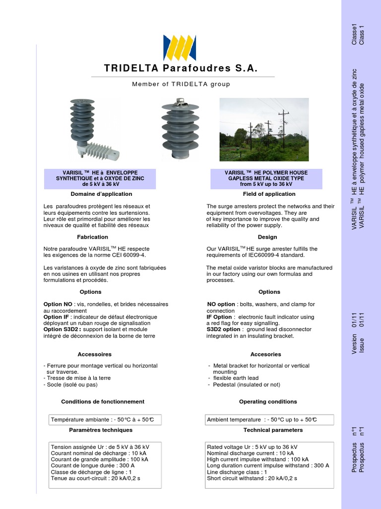 Parafoudre VARISIL HE : Protection Surtensions | PDF | Électrotechnique ...