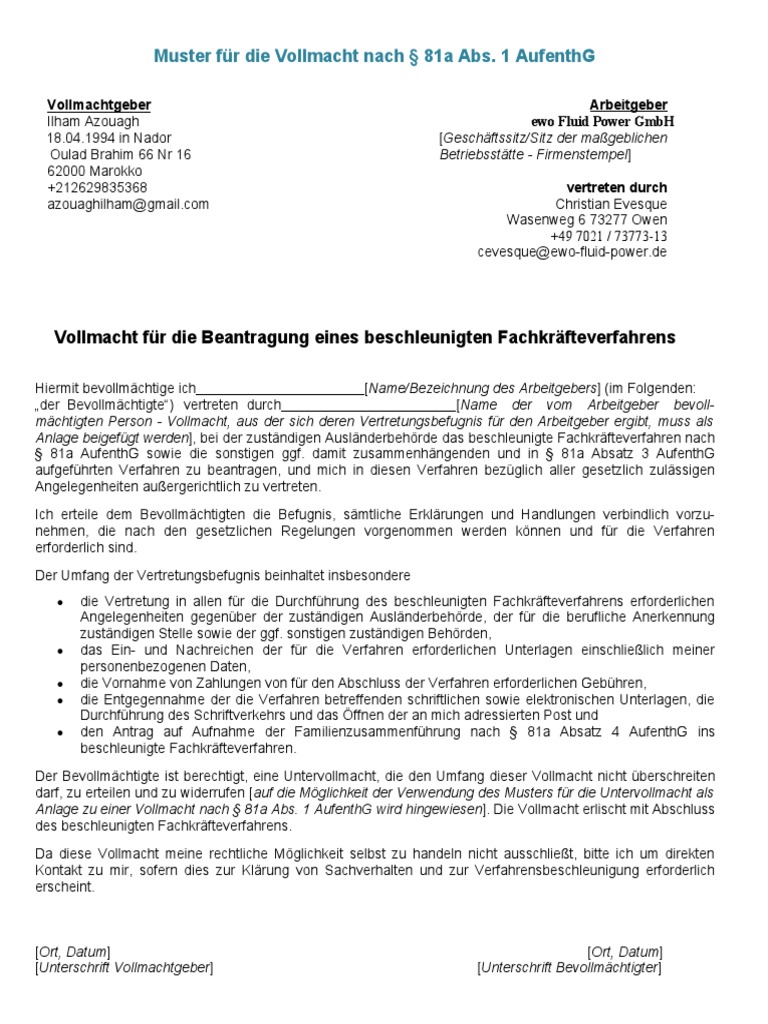Anlage 4 - Muster-Vollmacht - Kopie | PDF