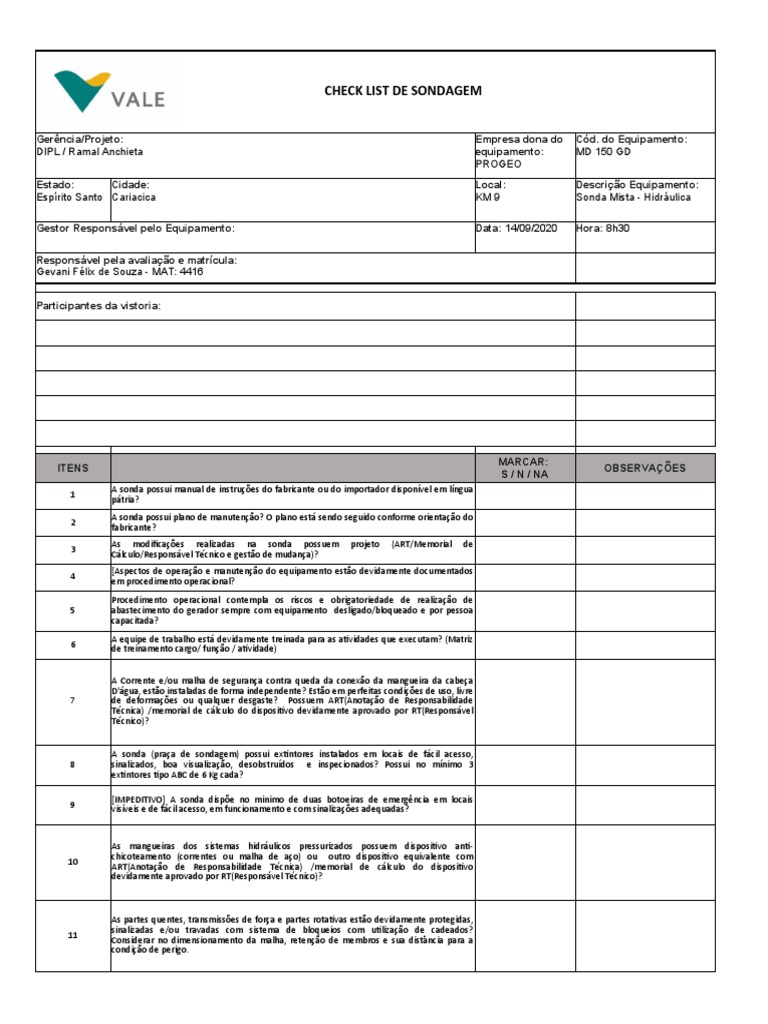 Anexo VIII - CheckList SONDAS | PDF | Radiador