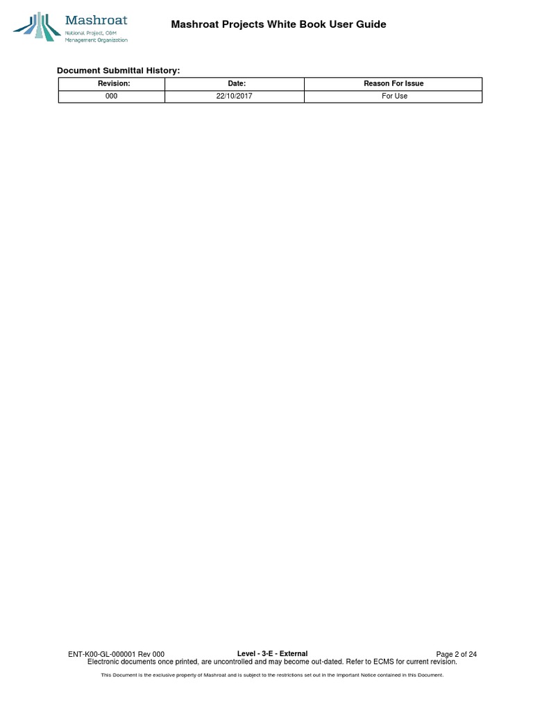 Mashroat Projects White Book User Guide: Document Submittal History | PDF