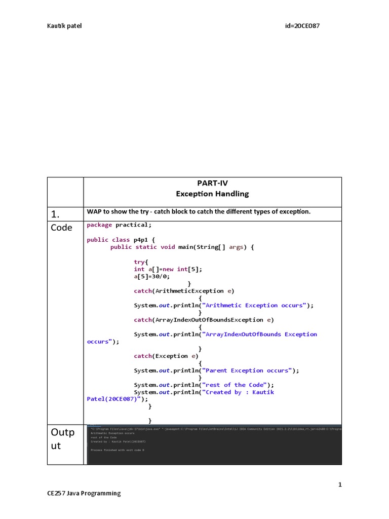 20ce087 - Ce257 Java All Practicals (1.1) | PDF | Programming ...