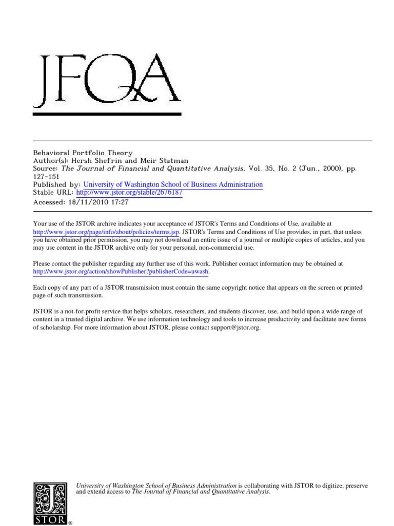 Behavioral Portfolio Theory Overview | PDF | Capital Asset Pricing ...