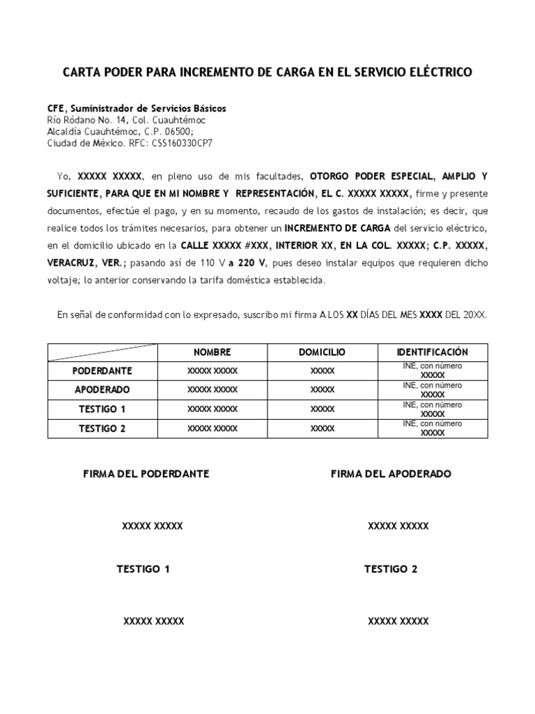 Carta Poder para Incremento de Carga en CFE | PDF
