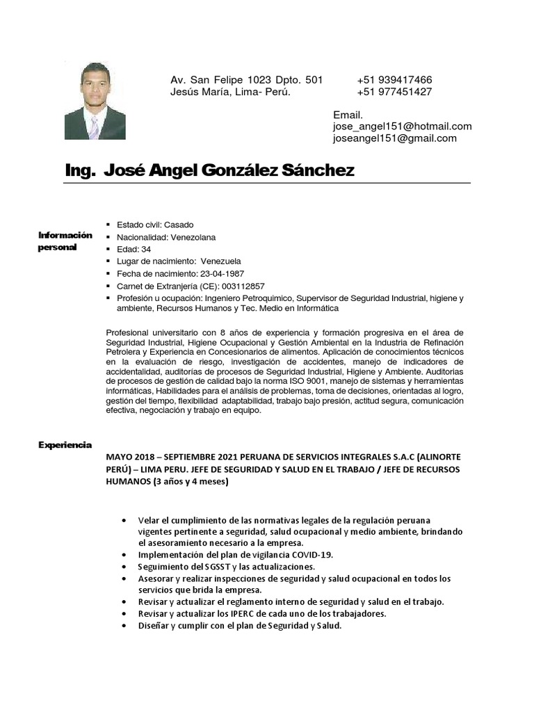 CV JOSE GONZALEZ actualizado | PDF | Valores | Venezuela