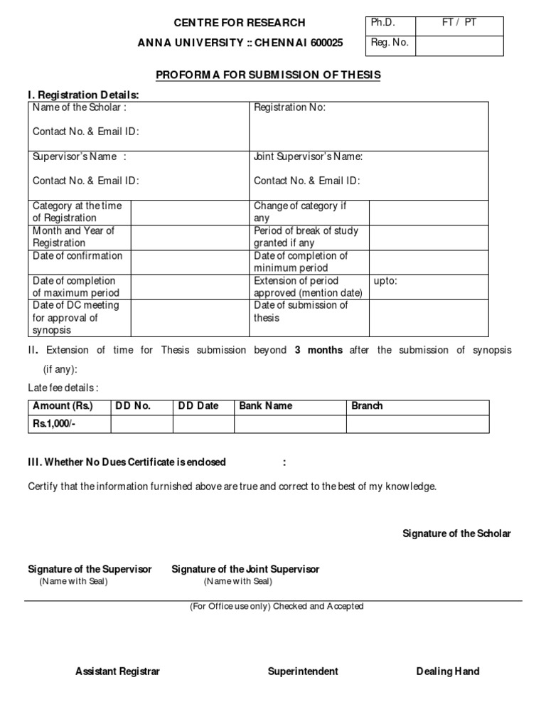 Thesis Submission Proforma - Anna University | PDF