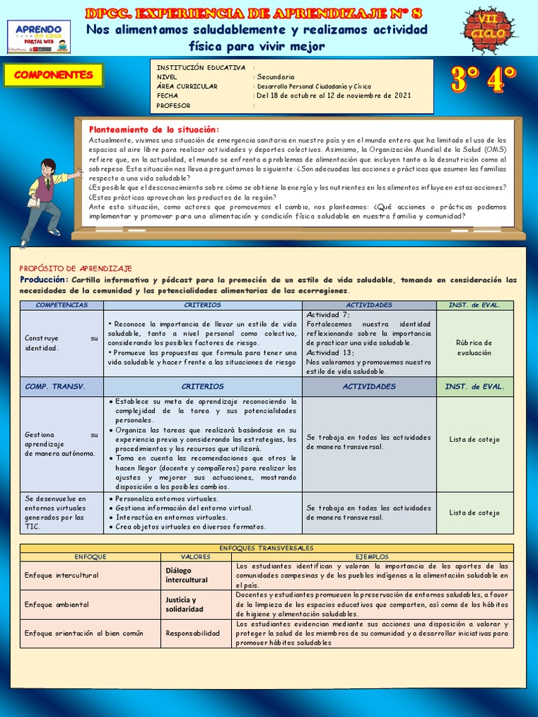 3°4° EdA 8 - DPCC (4 Semanas) . | PDF | Evaluación | Aprendizaje