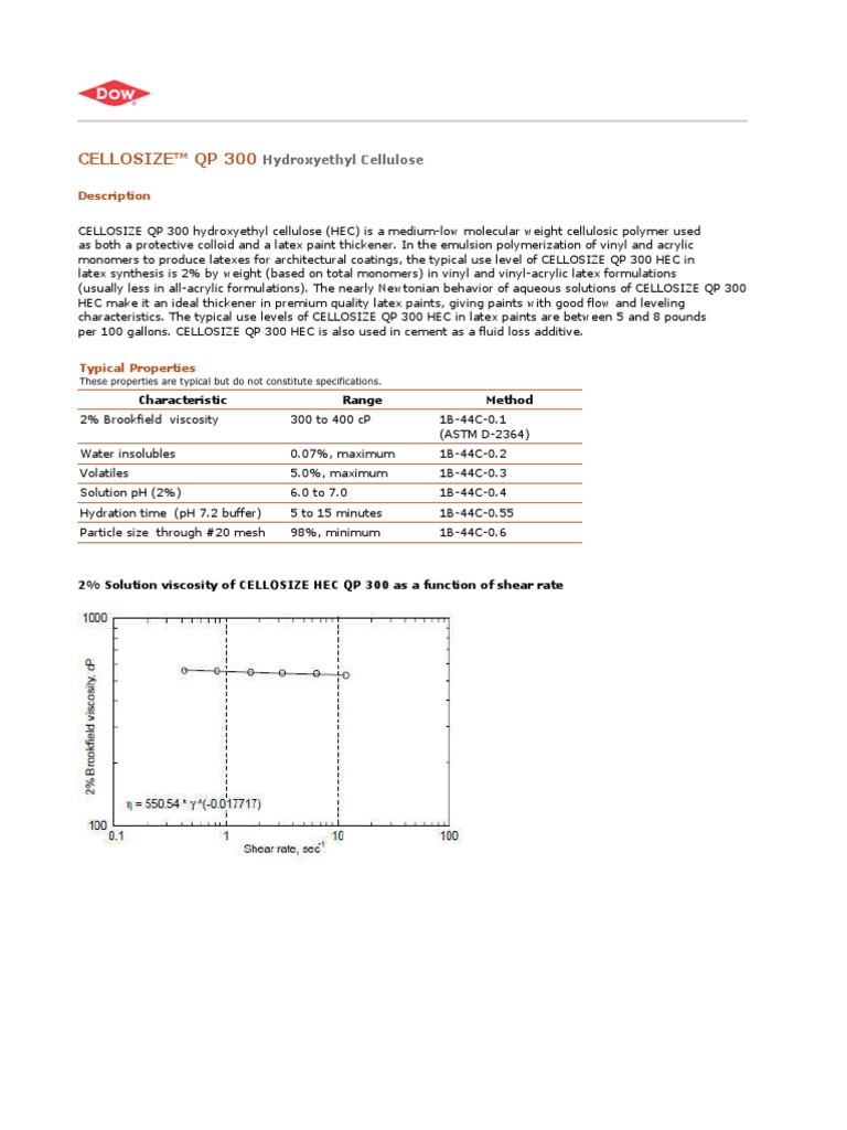 Cellosize QP-300 - TDS | PDF | Paint | Acrylic Paint
