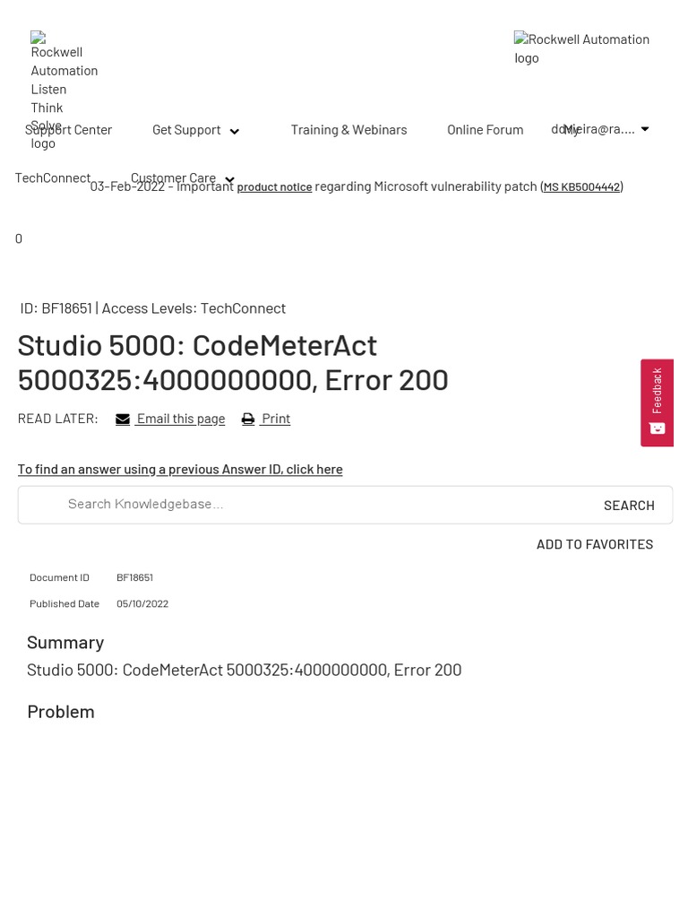 Studio 5000 - CodeMeterAct 5000325 - 4000000000, Error 200 | PDF ...