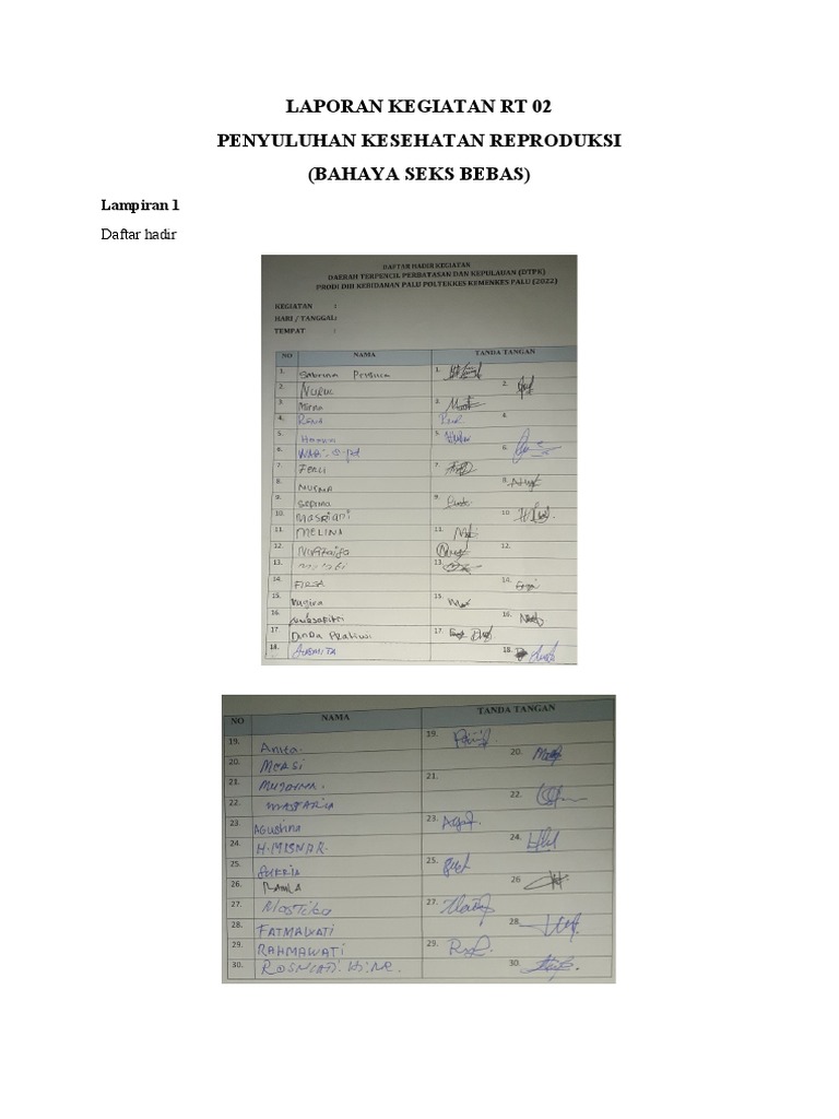 LAPORAN KEGIATAN RT 02 Seks Bebas | PDF