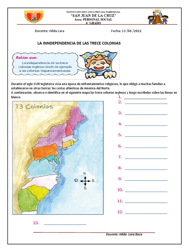 INDEPENDENCIA DE LAS TRECE COLONIAS 6to PDF | PDF | Trece colonias | Los Estados Unidos