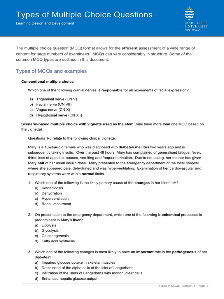 Types-of-MCQ_V1 | PDF | Multiple Choice | Diabetes