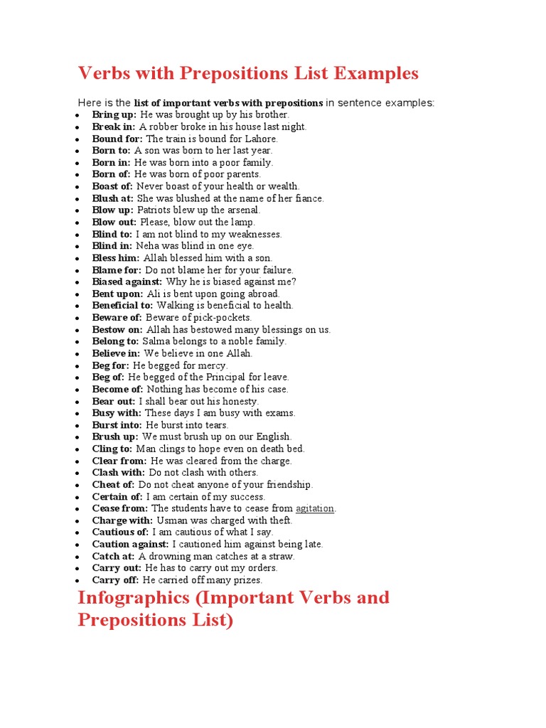 Verbs With Prepositions List Examples | PDF