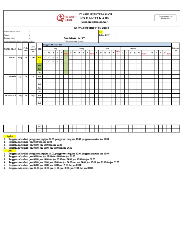 Form Daftar Pemberian Obat (Pkpo 4.1 Ep 4) - Kop | PDF