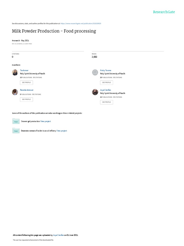 Milk Powder Production - Food Processing: Research | PDF | Milk ...