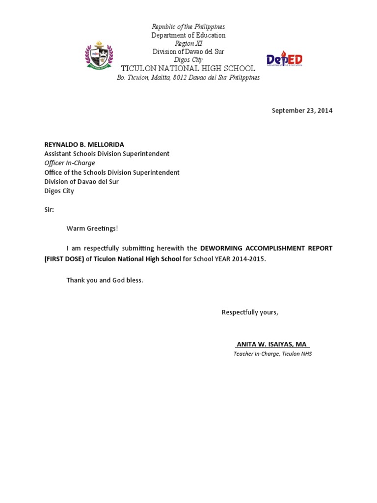 Ticulon NHS Deworming Report 2014-2015 | PDF
