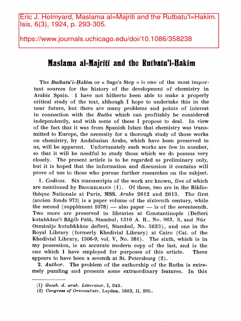 Maslama Al Majriti and The Rutbatu'l - Akim | Download Free PDF ...