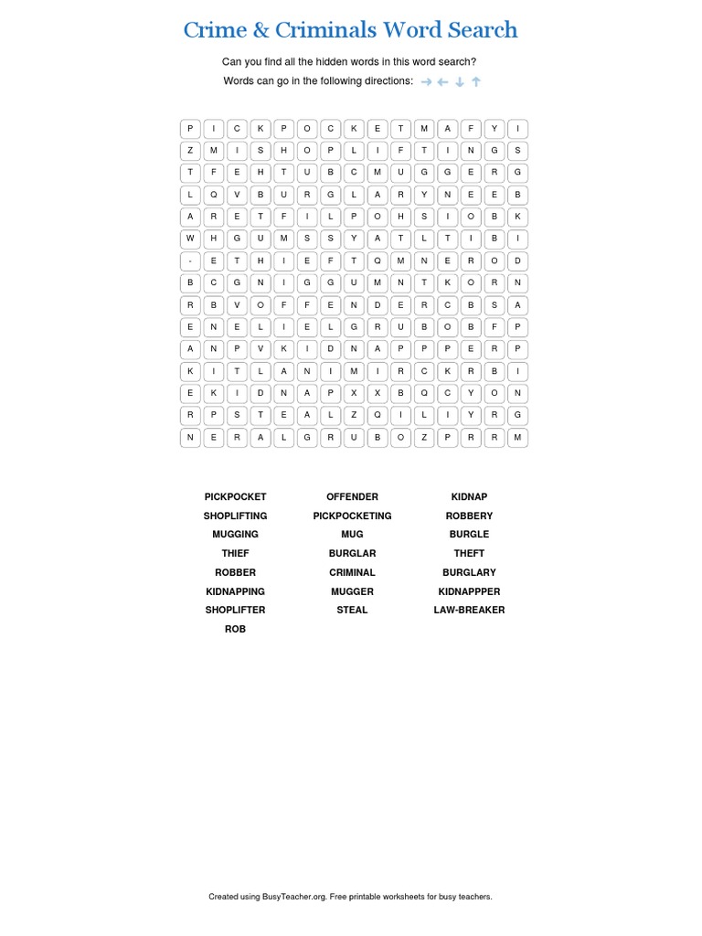 Crime-Themed Word Search Puzzle | PDF | Robbery | Burglary