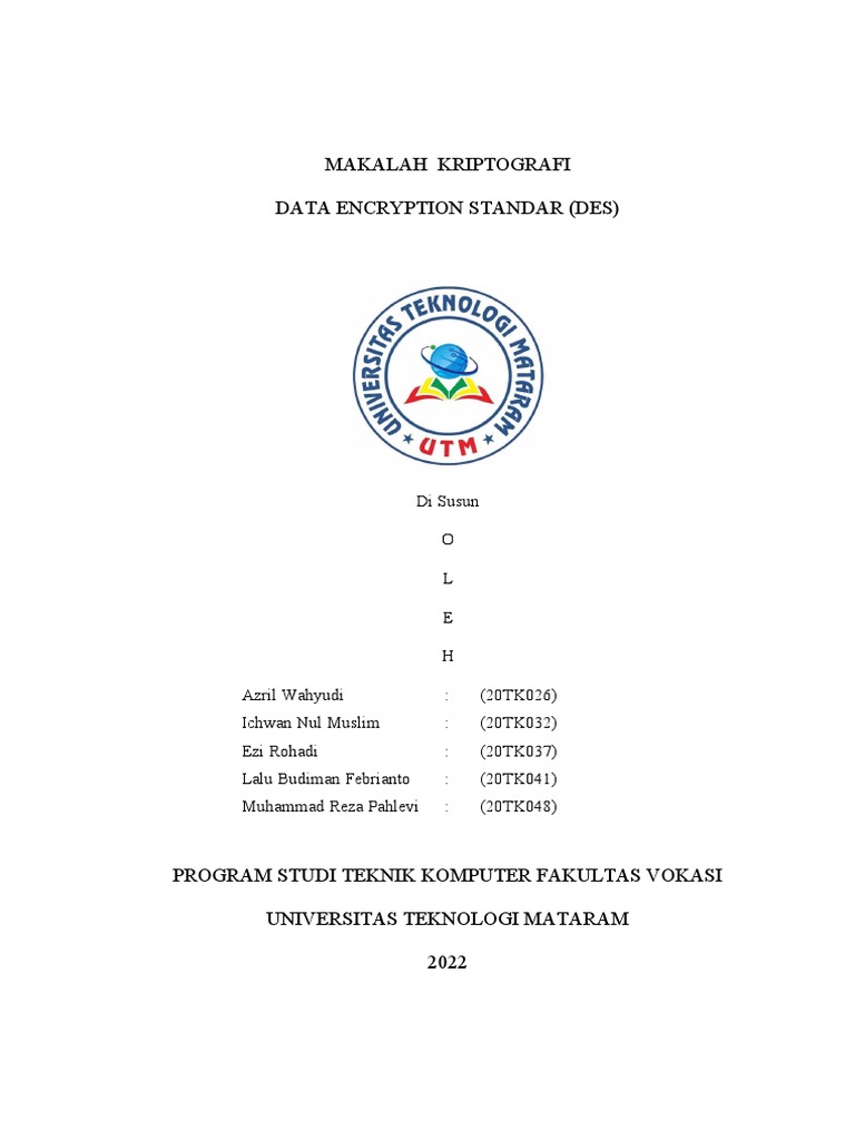 Makalah Algoritma Kriptografi Des Dengan Implementasi Aplikasi Bahasa Pemrograman Web Php Dan