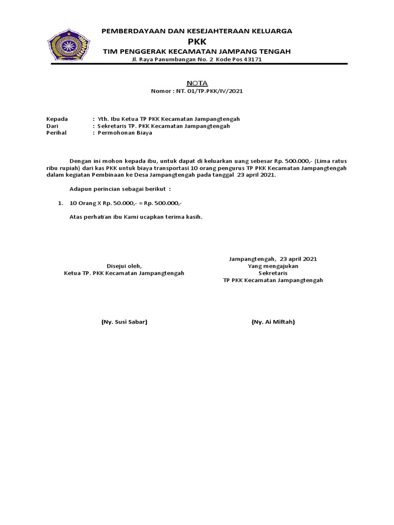 KW Dan Nota PKK Kecamatan | PDF
