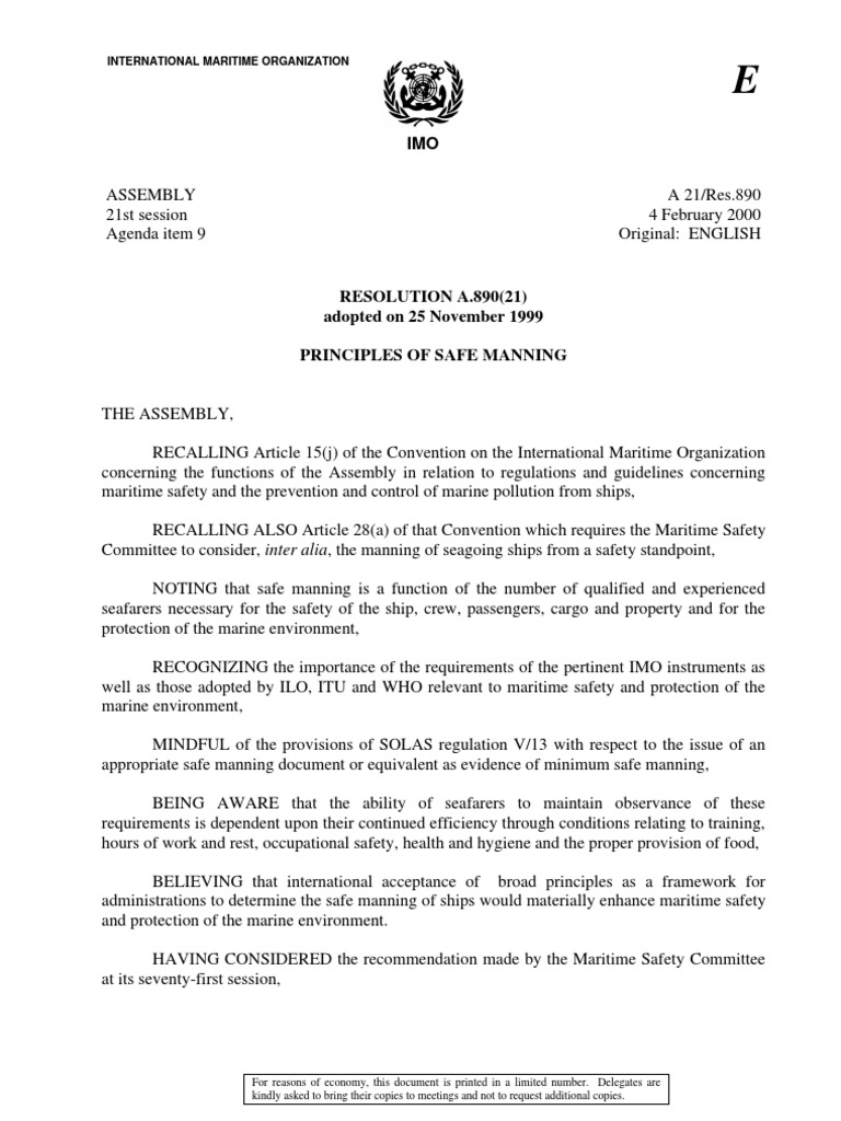 A 890 Safe Manning | PDF | Ships | Water Transport