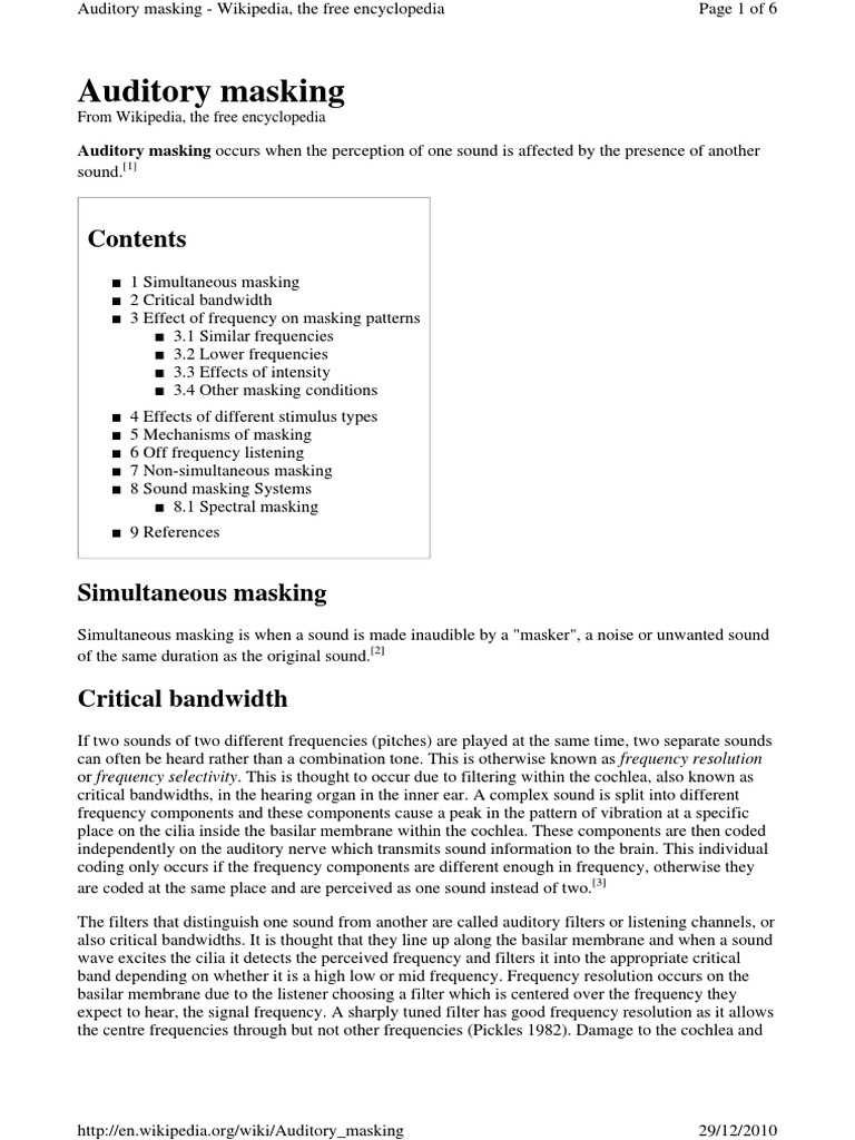 Auditory Masking.1 | PDF | Sound | Neurology