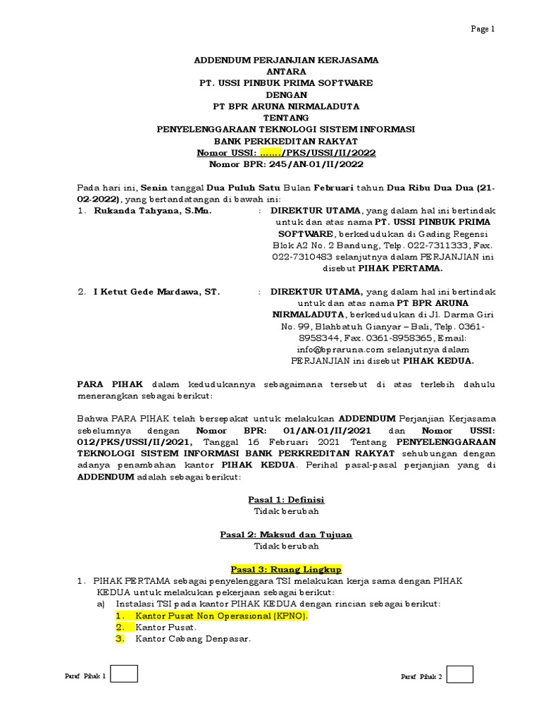 Draft Addedndum Perjanjian Kerjasama | PDF
