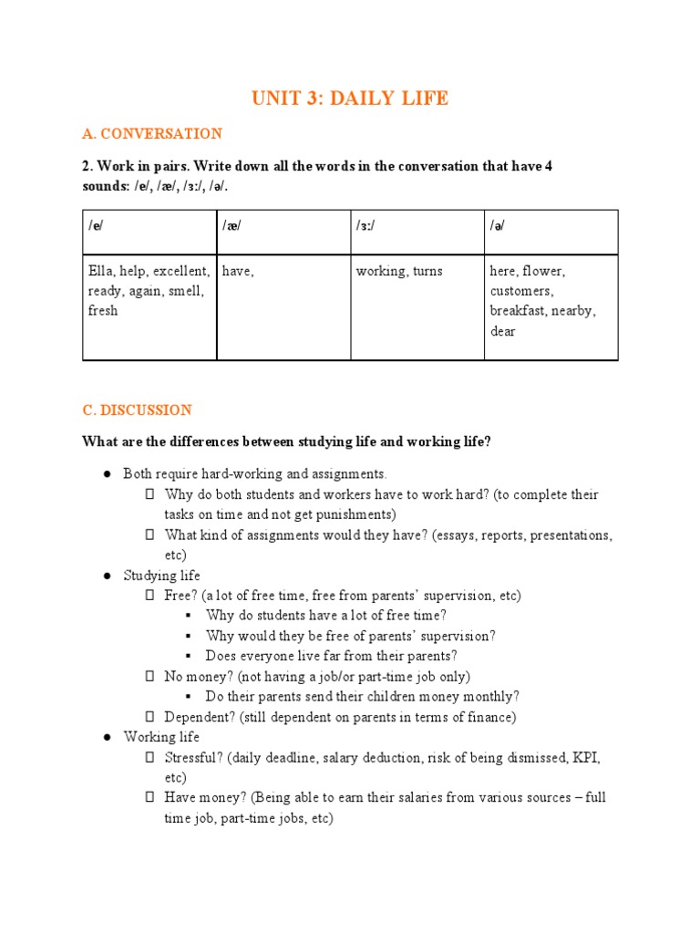 Daily Life: Study vs. Work Comparison | PDF | Career & Growth