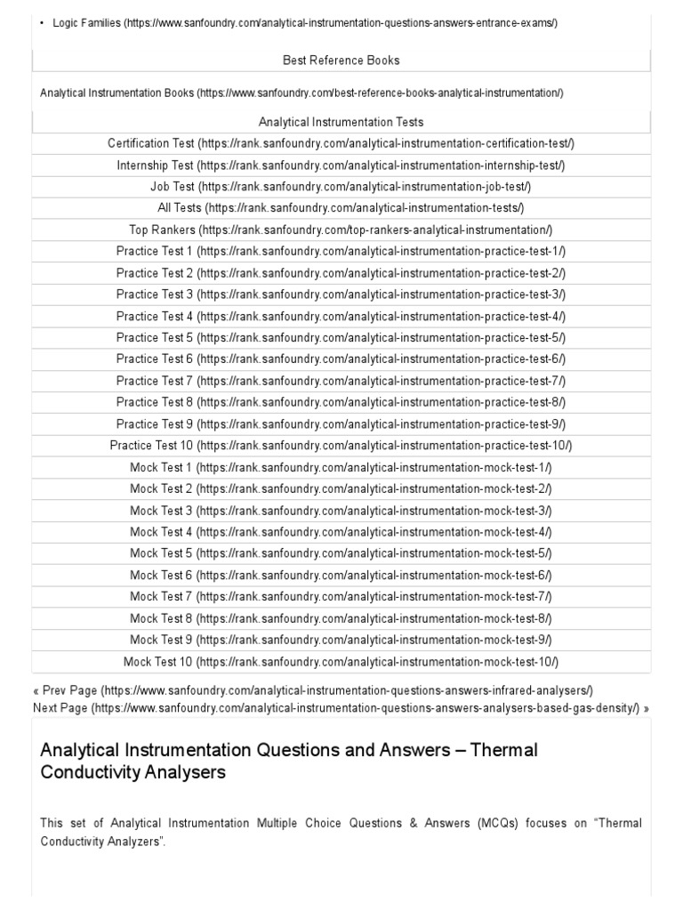 Analytical Instrumentation Questions and Answers - Thermal Conductivity Analysers | PDF ...