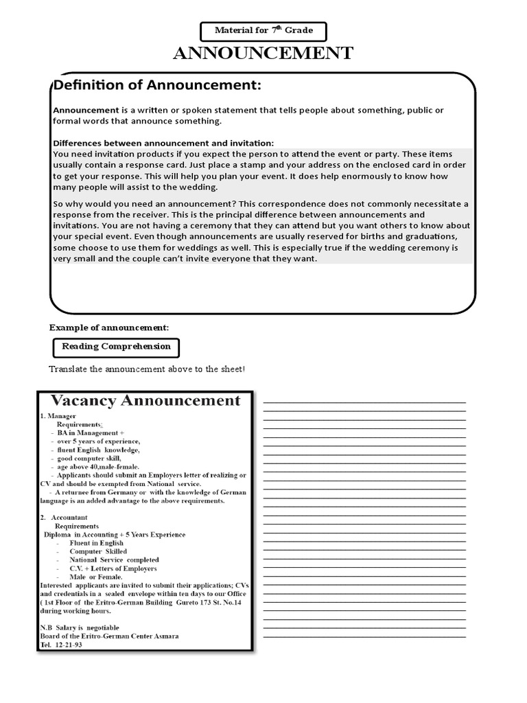 Announcement-Worksheet 1 | PDF | Question | Linguistics