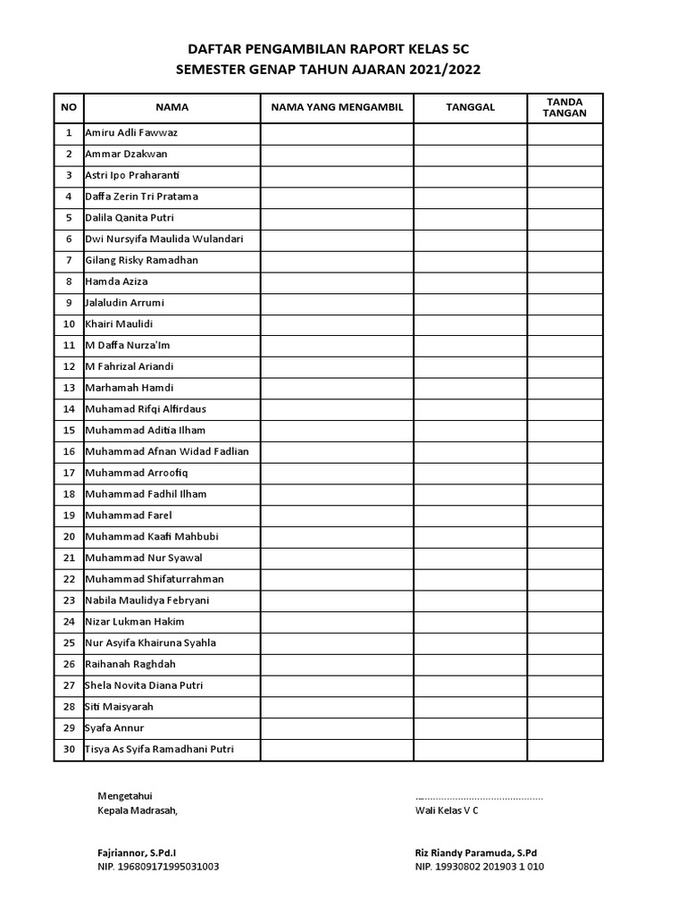 Form Pengambilan Raport | PDF
