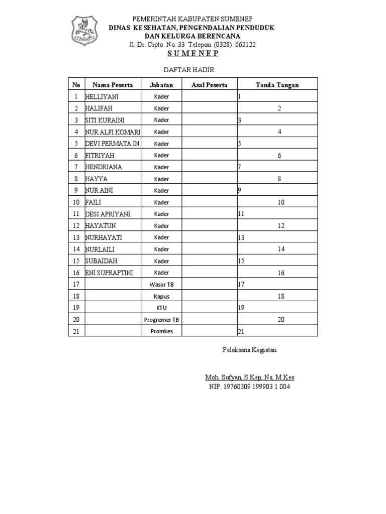 Daftar Hadir PKM Giligenting | PDF