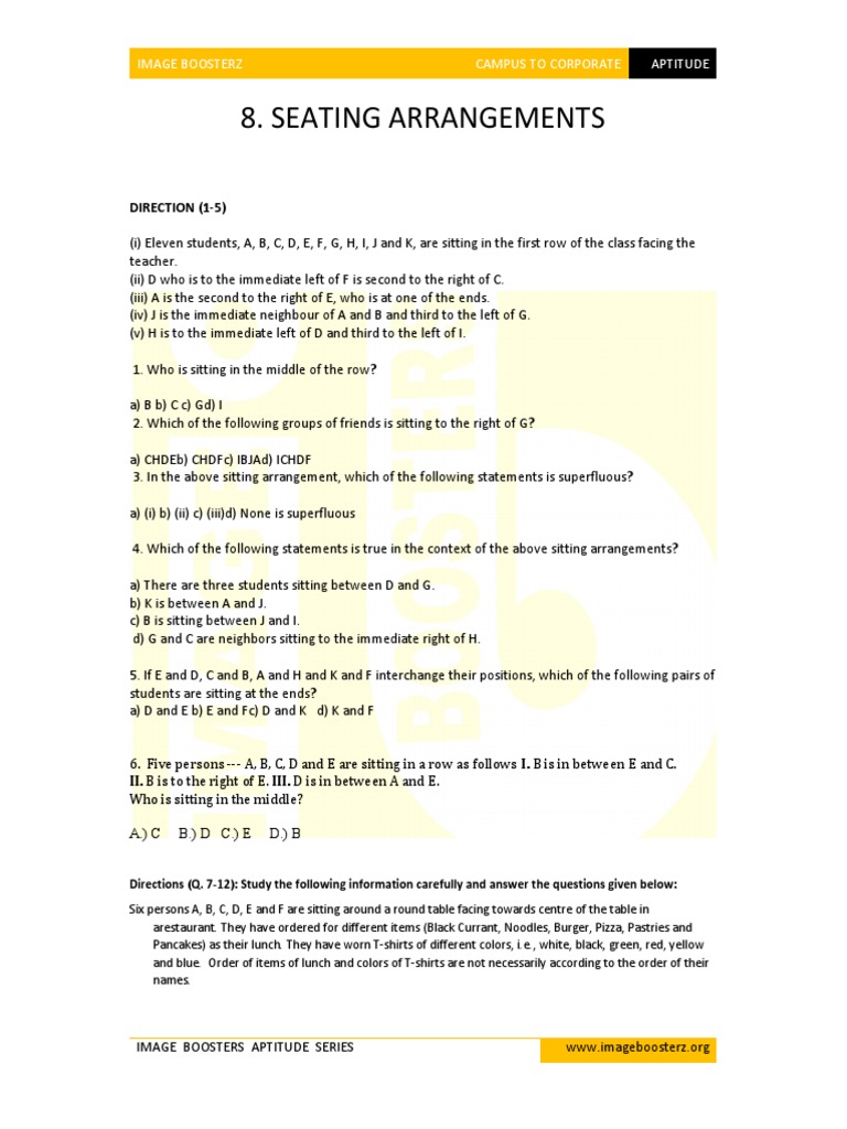 Seating Arrangement Aptitude Questions | PDF | T Shirt