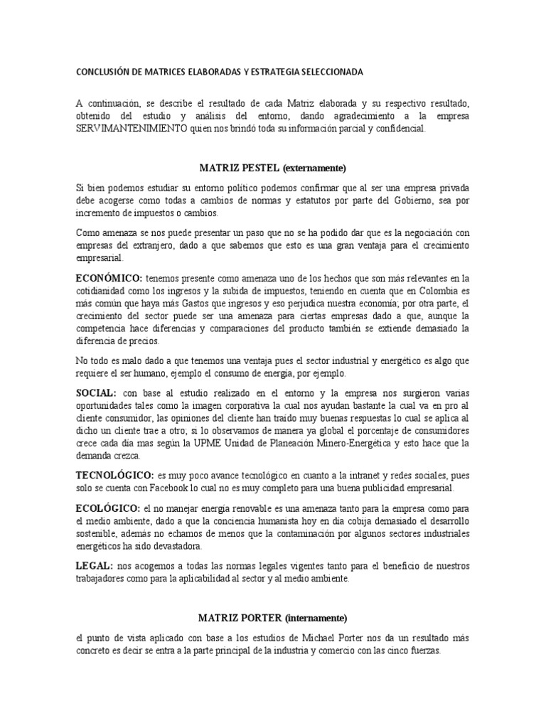 Conclusiones de Matrices y Analisis Estrategico | PDF | Análisis FODA ...