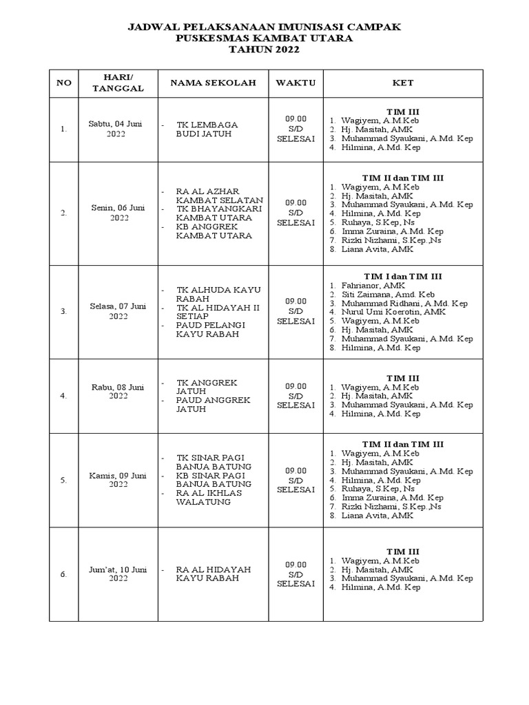 Jadwal TK Dan Paud | PDF