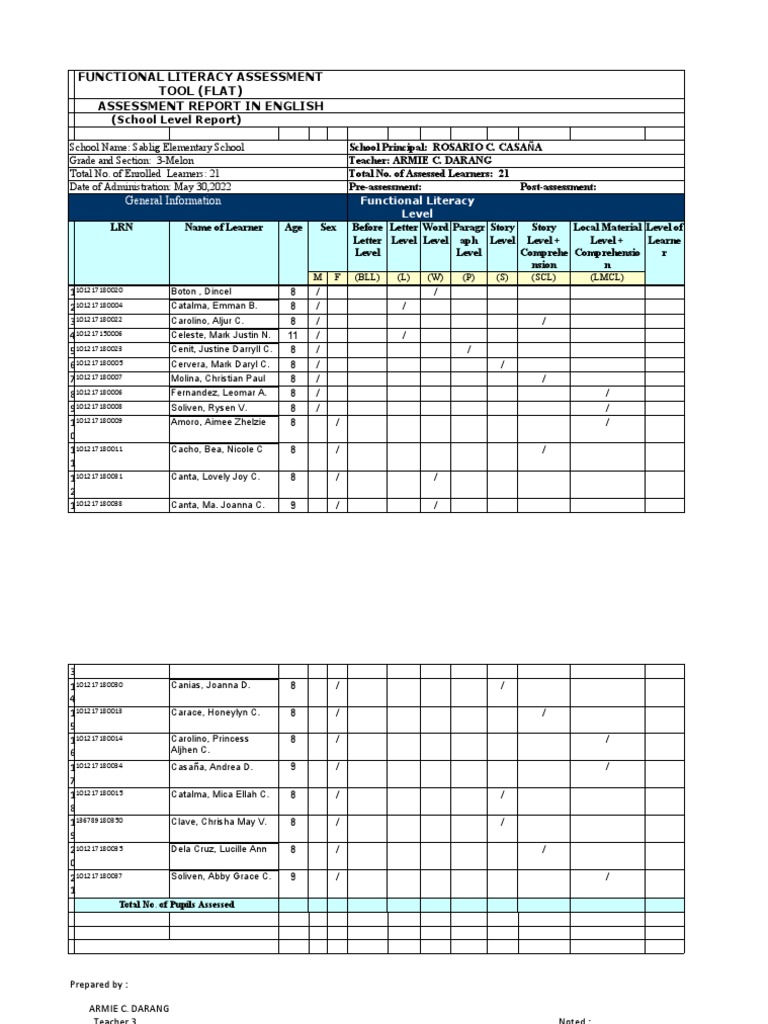 Functional Literacy Assessment Tool | PDF | Learning | Pedagogy